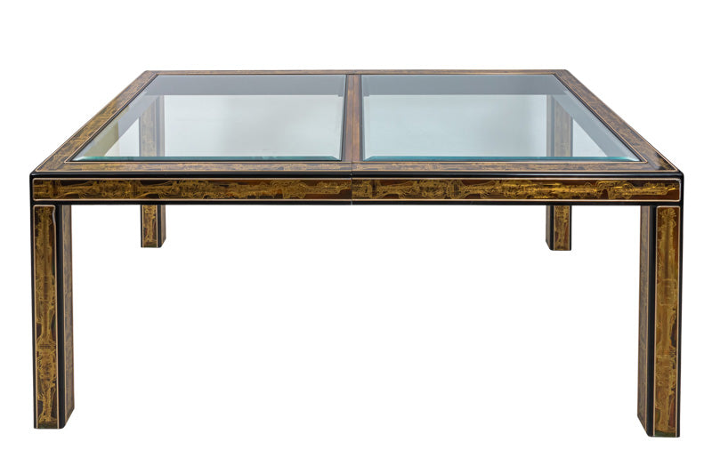 Acid Etched Glass Top Dining Table by Bernhard Rohne for Mastercraft